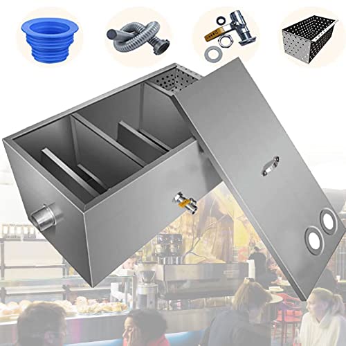 QXIUDDYS Top Inlet Commercial Grease Interceptor with Removable Baffles Waste Oil-Water Separator Under Sink Grease Trap for Restaurant Factory Home Kitchen,2waterintake