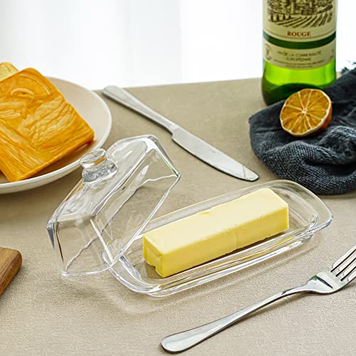 8'' Art Glass Butter Dish with Lid,Classic Covered 2-Piece Butter Container For Countertop,Multi-Purpose Preserving Serving Dessert Tray Bowl,Dishwasher Safe