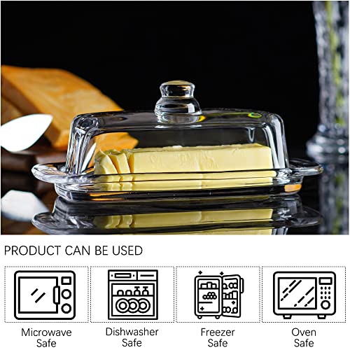 8'' Art Glass Butter Dish with Lid,Classic Covered 2-Piece Butter Container For Countertop,Multi-Purpose Preserving Serving Dessert Tray Bowl,Dishwasher Safe