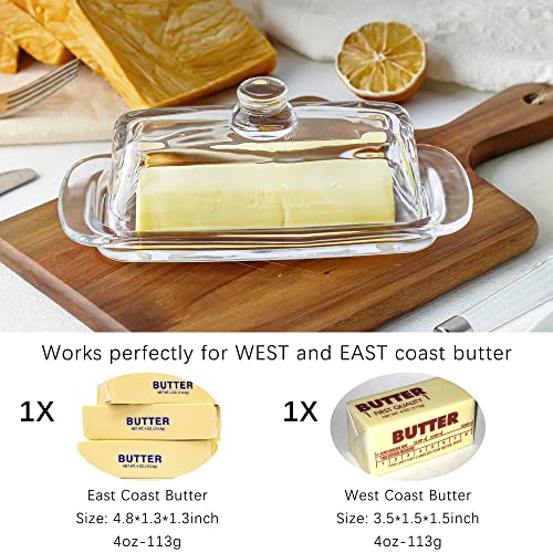 8'' Art Glass Butter Dish with Lid,Classic Covered 2-Piece Butter Container For Countertop,Multi-Purpose Preserving Serving Dessert Tray Bowl,Dishwasher Safe