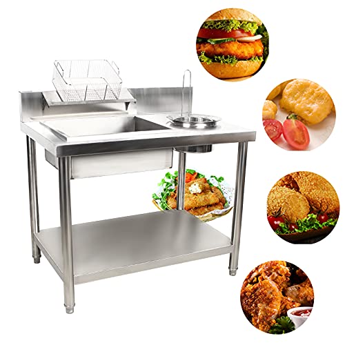 KOLHGNSE Commercial Breading Table Fried Chicken Station Stainless Steel Kitchen Prepare Workdesk Fry Food Chicken Fish Prepare Workdesk for Restaurant, Home and Hotel