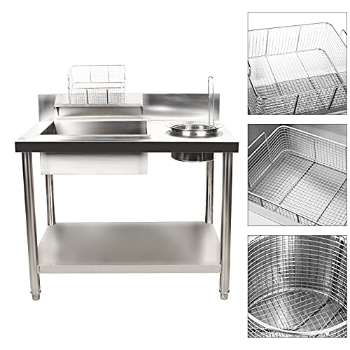 KOLHGNSE Commercial Breading Table Fried Chicken Station Stainless Steel Kitchen Prepare Workdesk Fry Food Chicken Fish Prepare Workdesk for Restaurant, Home and Hotel