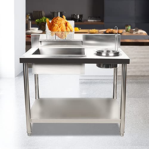 KOLHGNSE Commercial Breading Table Fried Chicken Station Stainless Steel Kitchen Prepare Workdesk Fry Food Chicken Fish Prepare Workdesk for Restaurant, Home and Hotel