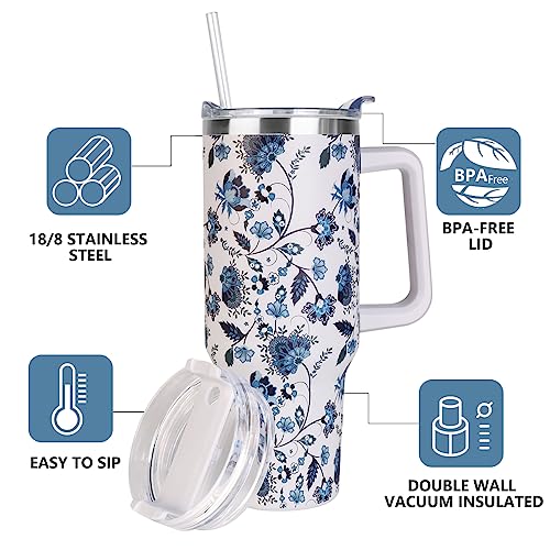 40 oz Tumbler with Handle and Straw, Stainless Steel Insulated Tumbler with Leak Proof Lid and Straw Lid,Reusable Water Bottle Vacuum Travel Coffee Mug Cup,Dishwasher Safe Keep Drinks Cold and Hot