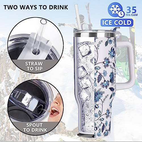 40 oz Tumbler with Handle and Straw, Stainless Steel Insulated Tumbler with Leak Proof Lid and Straw Lid,Reusable Water Bottle Vacuum Travel Coffee Mug Cup,Dishwasher Safe Keep Drinks Cold and Hot