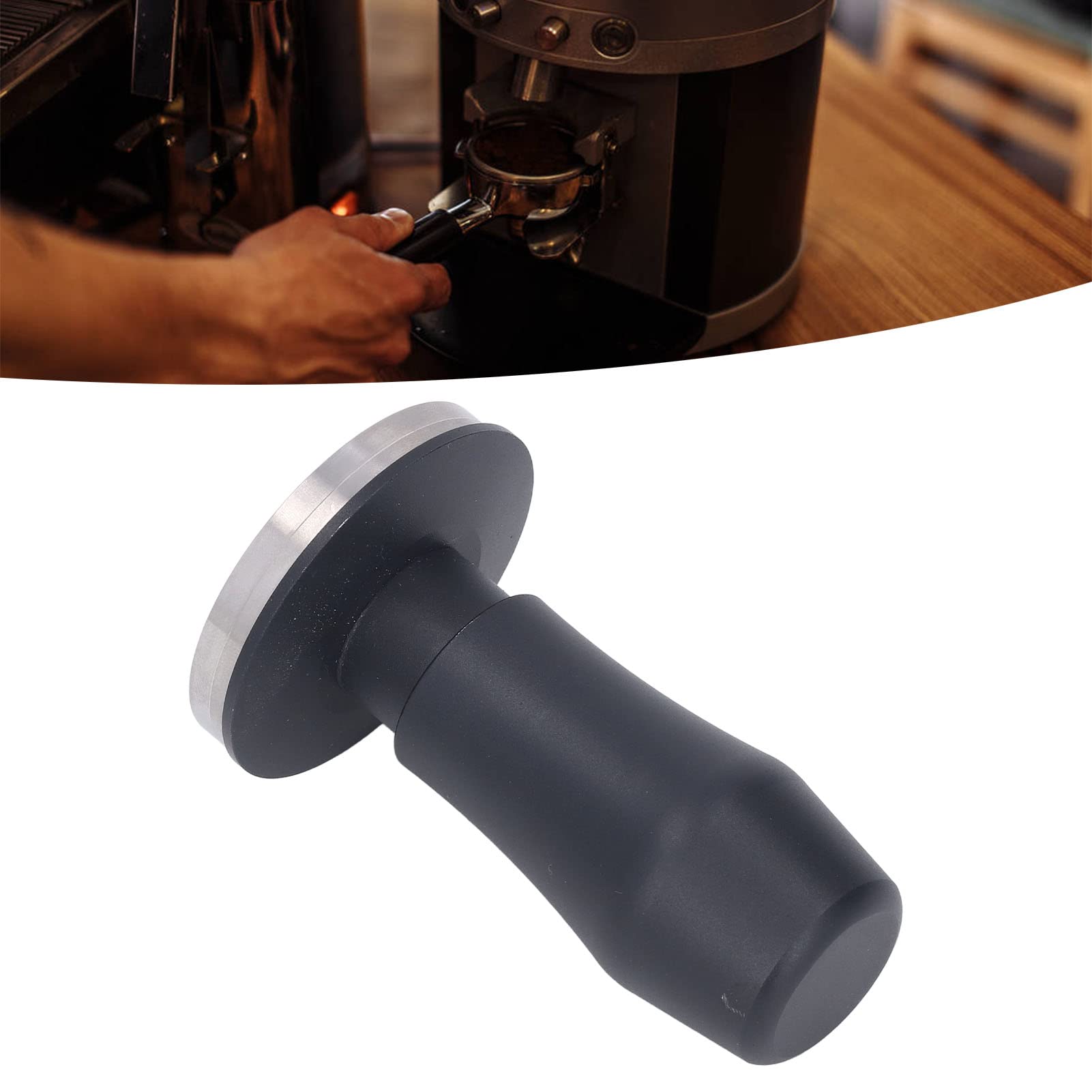 Coffee Tamper, Stainless Steel Base Ergonomic Handle Aluminum Alloy Tamper Compact Food Grade Calibrated Compression Mechanism for Cafe(58 Flat Base)