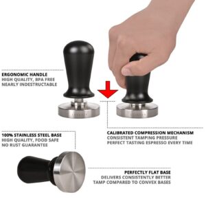 Coffee Tamper, Stainless Steel Base Ergonomic Handle Aluminum Alloy Tamper Compact Food Grade Calibrated Compression Mechanism for Cafe(58 Flat Base)