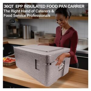 FORCOOK Top Loading EPP Insulated Food Pan Carrier with Three 8" Deep Third-Size Stainless Steel Hotel Pans 24"*15"*11.4" Gray