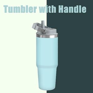 Tumbler with Handle and Straw 30 oz Stainless Steel Double Wall Vacuum Insulated Tumbler with Handle Leak Proof, Large Tumbler with Built- in Straw and Lid (Blue)