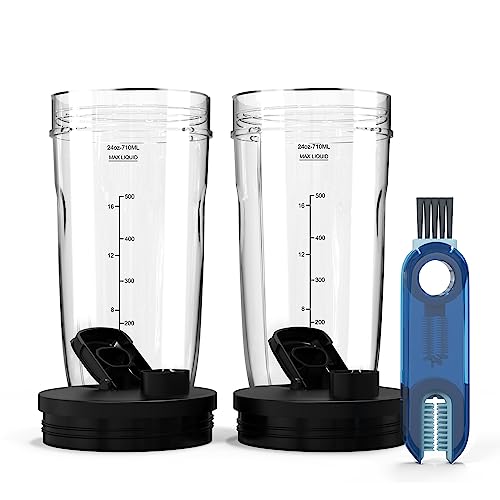 2 Pack Replacement 24oz Nutri Ninja Blender Cup with Leakproof Lid, 24 Oz Cups For Ninja Auto iQ BL480 BL482 BL642 BL682 BL450 BN401 BN751 BN801 Foodi SS351 SS151 SS401 Ninja Blender Auto iQ Blade