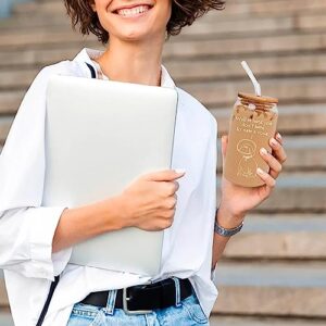 Break Up, Divorce Gifts For Women - Get Well Gifts For Women After Surgery, Feel Better Gifts - 16 Oz Coffee Iced Glass Cup With Bamboo Lid And Straws - At Least You Dont Have To Wear A Cone Can Glass