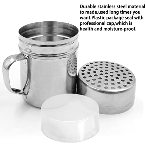 Powdered Sugar Shaker Duster with Handle, SENHAI 2pcs Stainless Steel Powder Shakers for Sugar Pepper Cinnamon Powder Flour with Printing Molds Stencils - Fine & Large Mesh