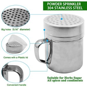 Powdered Sugar Shaker Duster with Handle, SENHAI 2pcs Stainless Steel Powder Shakers for Sugar Pepper Cinnamon Powder Flour with Printing Molds Stencils - Fine & Large Mesh