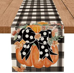 fall table runner bow pumpkin polka dots floral autumn thanksgiving buffalo plaid seasonal home kitchen dining decorations 13 x 72 inch