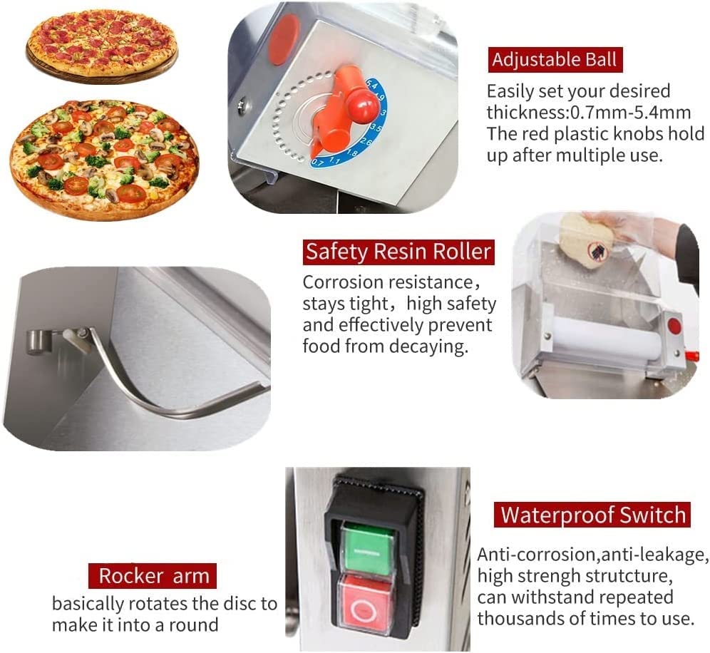 Pizza maker, 370W Automatic Commercial Pizza Dough Roller Sheeter, Electric Dough Press Machine, Making 5s/ Dough, for Rolling Various Dough