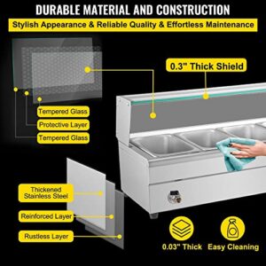 110V Bain Marie Food Warmer 42 Quart, 6 Pan x 1/3 GN Commercial Steam Table with Tempered Glass Shield