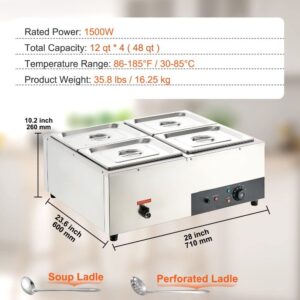 Commercial Food Warmer, 4-Pan Electric Steam Table with 12QT Pans, Stainless Steel Countertop Buffet Bain Marie