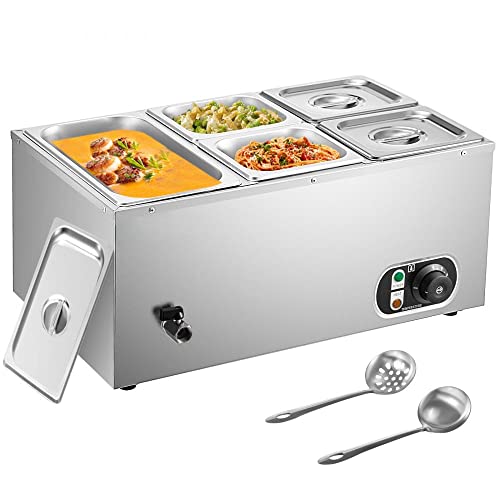 Commercial Food Warmer 110V, Stainless Steel 5-Pan Bain Marie 13.7 Quart Capacity with Lid for Catering Restaurants