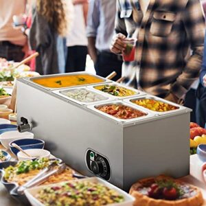 Commercial Food Warmer 110V, Stainless Steel 5-Pan Bain Marie 13.7 Quart Capacity with Lid for Catering Restaurants