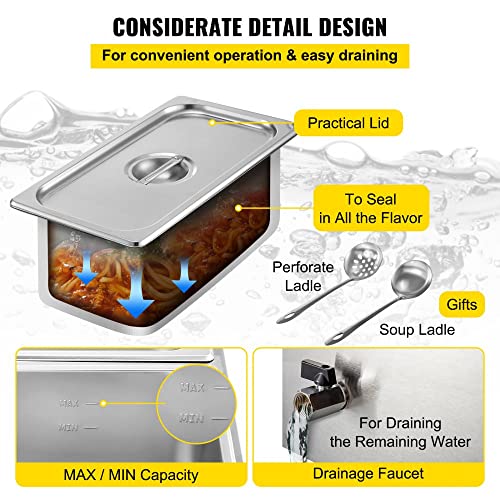 Commercial Food Warmer 110V, Stainless Steel 5-Pan Bain Marie 13.7 Quart Capacity with Lid for Catering Restaurants