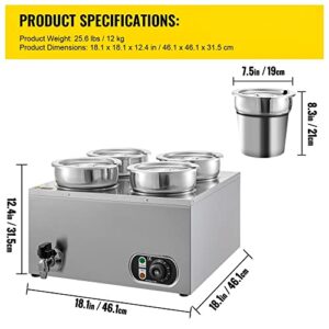 Commercial Food Warmer 16.8 Qt Capacity - Stainless Steel Countertop Soup Pot with Adjustable Temperature and Tap