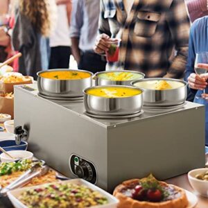 Commercial Food Warmer 16.8 Qt Capacity - Stainless Steel Countertop Soup Pot with Adjustable Temperature and Tap