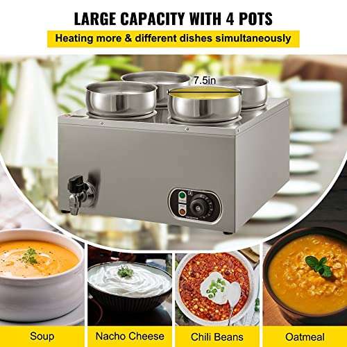 Commercial Food Warmer 16.8 Qt Capacity - Stainless Steel Countertop Soup Pot with Adjustable Temperature and Tap