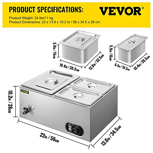 Commercial Food Warmer Stainless Steel Bain Marie with Precise Temperature Control and Large 16 Qt Capacity