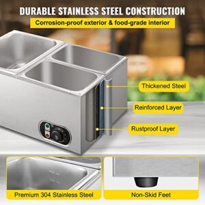 Commercial Food Warmer Stainless Steel Bain Marie with Precise Temperature Control and Large 16 Qt Capacity