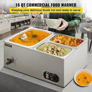 Commercial Food Warmer Stainless Steel Bain Marie with Precise Temperature Control and Large 16 Qt Capacity