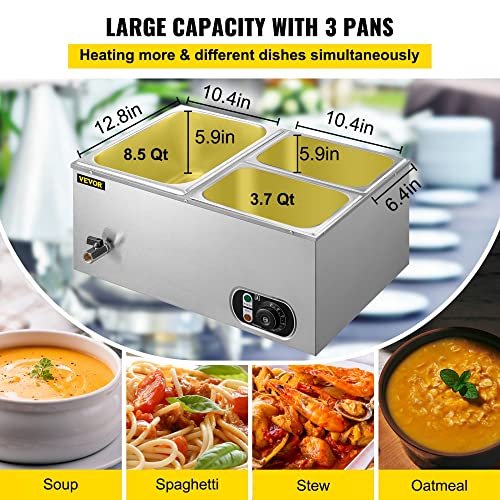 Commercial Food Warmer Stainless Steel Bain Marie with Precise Temperature Control and Large 16 Qt Capacity