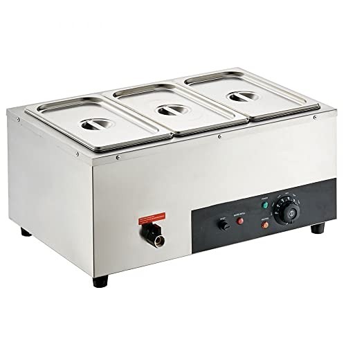 Commercial Food Warmer Bain Marie, Electric Steam Table with 3 Pans and Temperature Control for Catering and Restaurants