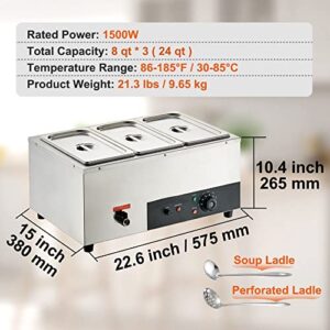 Commercial Food Warmer Bain Marie, Electric Steam Table with 3 Pans and Temperature Control for Catering and Restaurants