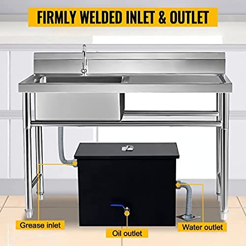 Commercial Grease Interceptor Trap 8-70 Lb - Carbon Steel Grease Trap Under Sink For Restaurant Cafe - Under Sink Grease Trap 10 GPM - Waste Water Oil-water Separator For Restaurant,20 LB