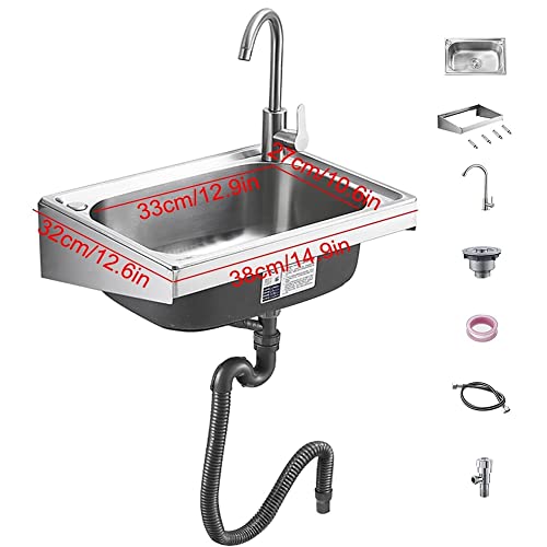 304 Stainless Steel Kitchen Sink, Wall Mounted Commercial Wash Basin for Restaurants, Bars, Garages, Laundry Rooms (Size : 38x32cm)