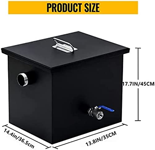 Commercial Grease Interceptor, 8-70 LBS Capacity, Under Sink Grease Trap With 4-35 GPM Flow Rate, Coated Carbon Steel Grease Interceptor With Side Water Inlet, For Restaurant Factory Kitchen, 8 LB