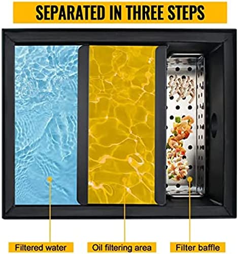 Commercial Grease Interceptor, 8-70 LBS Capacity, Under Sink Grease Trap With 4-35 GPM Flow Rate, Coated Carbon Steel Grease Interceptor With Side Water Inlet, For Restaurant Factory Kitchen, 8 LB