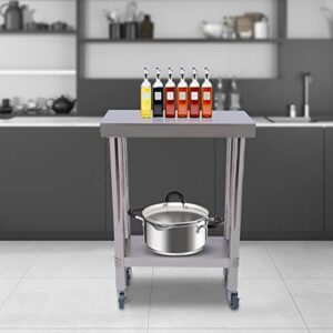 KOLHGNSE Stainless Steel Table for Prep & Work with Caster, Commercial Kitchen Table Prep Worktable with Undershelf for Restaurant, Home and Hotel(24x12x34inch)