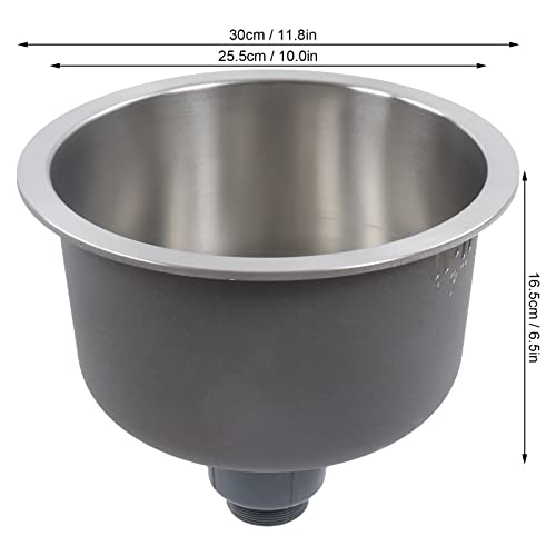 Hyuduo Kitchen Wash Basin, Mini Round Kitchen Sink Stainless Steel Bar Round Basin with Drainpipe Fitting 30cm Diameter Stainless Steel