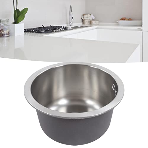 Hyuduo Kitchen Wash Basin, Mini Round Kitchen Sink Stainless Steel Bar Round Basin with Drainpipe Fitting 30cm Diameter Stainless Steel