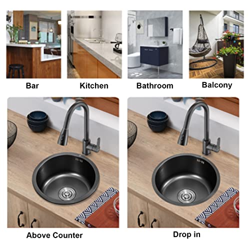 Hyuduo Kitchen Wash Basin, Mini Round Kitchen Sink Stainless Steel Bar Round Basin with Drainpipe Fitting 30cm Diameter Stainless Steel