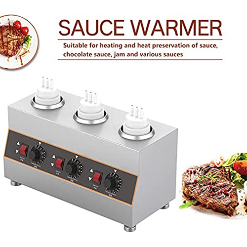 Electric Sauce Warmer, Commercial Sauce Dispenser, 640W Hot Fudge Dispenser, Cheese Chocolate Soy Sauce Heater, Stainless Steel Topping Dispenser,3Grid