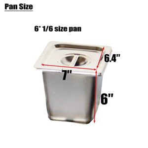 HQHAOTWU 6-Pan Electric Food Warmer Commercial Bain Marie Buffet Stainless Steel Soup Warmer Food Container Single-Row Pans for Catering Restaurant Canteen 7″×6.4″×6″ Pans