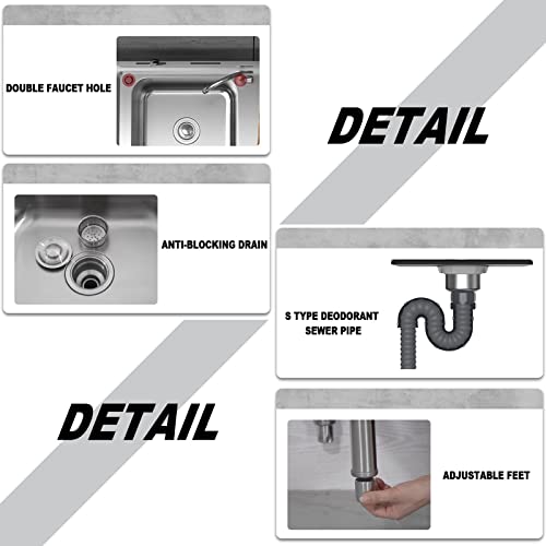 Outdoor Stainless Steel garage sink,utility commercial sink,kitchen sink with faucet,1 Compartment sink,Industrial station laundry & utility room sinks,Pet Wash Station,for Patio Restaurant. (Size :