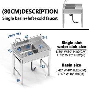 Outdoor Stainless Steel garage sink,utility commercial sink,kitchen sink with faucet,1 Compartment sink,Industrial station laundry & utility room sinks,Pet Wash Station,for Patio Restaurant. (Size :