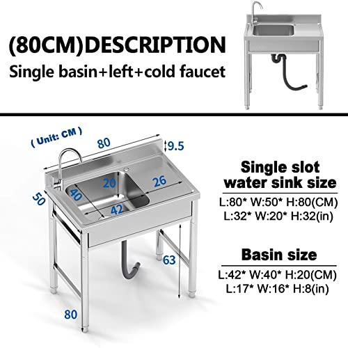 Outdoor Stainless Steel garage sink,utility commercial sink,kitchen sink with faucet,1 Compartment sink,Industrial station laundry & utility room sinks,Pet Wash Station,for Patio Restaurant. (Size :