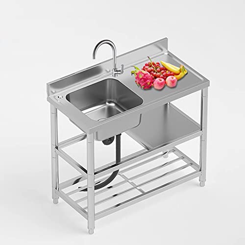 Indoor kitchen Stainless Steel sink,utility commercial sink with faucet,Outdoor garage sink,1 Compartment,Industrial station laundry & utility room sinks,with storage rack,for restaurant,Basement. (