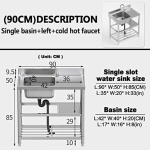 Indoor kitchen Stainless Steel sink,utility commercial sink with faucet,Outdoor garage sink,1 Compartment,Industrial station laundry & utility room sinks,with storage rack,for restaurant,Basement. (