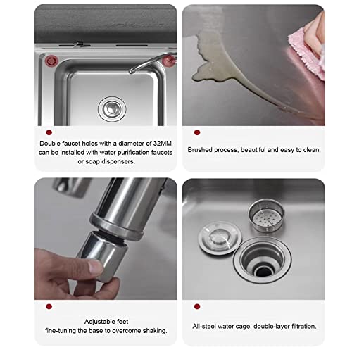 Outdoor utility garage sink,commercial sink with faucet,Indoor kitchen Stainless Steel sink,1 Compartment,Industrial station laundry & utility room sinks,with storage rack,for restaurant,Basement. (