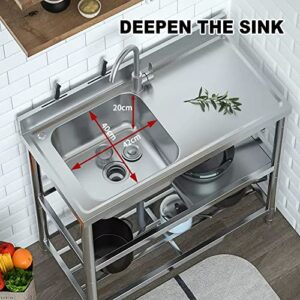 Outdoor utility garage sink,commercial sink with faucet,Indoor kitchen Stainless Steel sink,1 Compartment,Industrial station laundry & utility room sinks,with storage rack,for restaurant,Basement. (